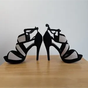 SHEIN | Shoes | Shein Womens 4 Black White Strappy Velvet High Heels ...